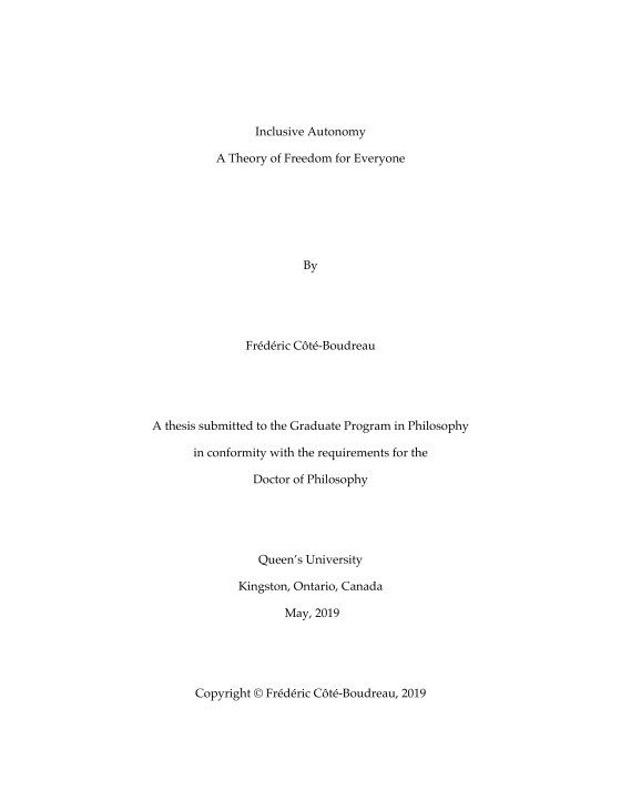 « Inclusive Autonomy: A Theory of Freedom for Everyone » (Thesis, Queen ...